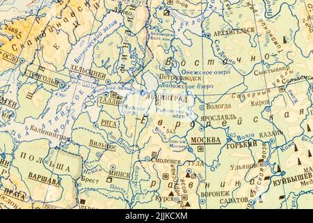 Close shot 1968 Russian atlas map of Baltic states - Estonia, Latvia ...