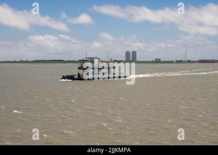 Pelican Island Ferry on route from Galveston to Port Bolivar Stock ...