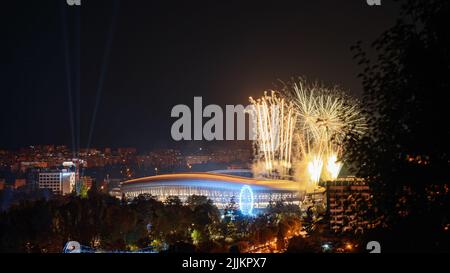 Beautiful fireworks at the end of a music festival in Cluj Napoca Stock ...