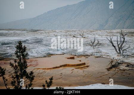 The beautiful shot of sulfur deposits in The Yellowstone National Park ...