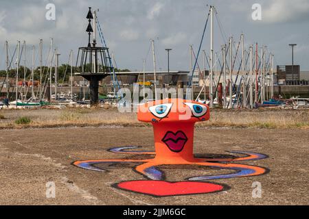 Colourful bollard seen in the port of Dunkerque, France Stock Photo - Alamy