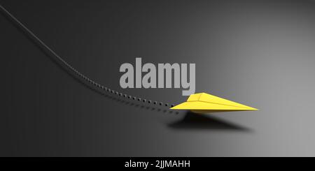Yellow paper plane with dotted line Stock Photo - Alamy