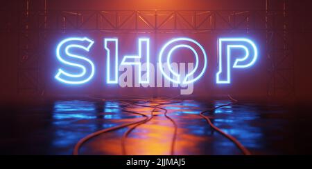 A typical neon light shop sign 3D illustration Stock Photo - Alamy