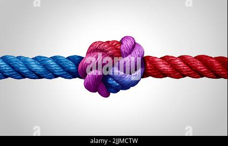 Trust concept and connected symbol as two different ropes tied and ...