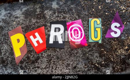 The Word "Phrogs" is spelled out in ransom note style typography, USA ...