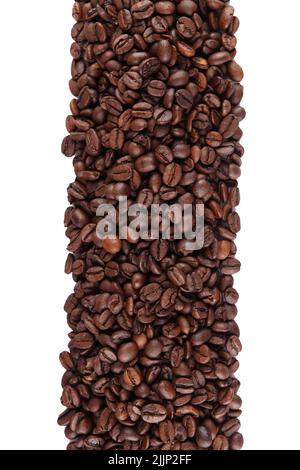 A vertical shot of coffee beans stripe isolated on white background ...