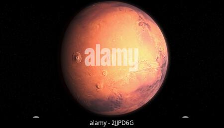 A 3d rendering of the phase of Mars isolated on a black background ...