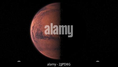 A beautiful view of the phase of planet Mars isolated on black ...