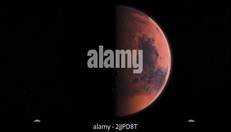 A beautiful view of the phase of planet Mars isolated on black ...