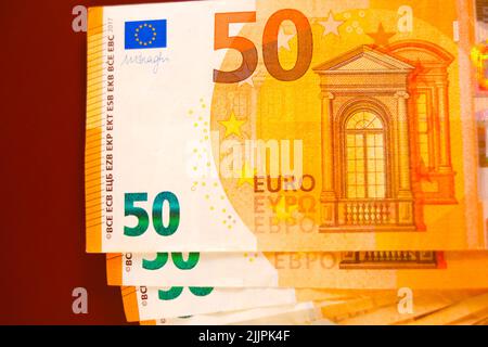 Background of the fifty euros banknotes Stock Photo - Alamy