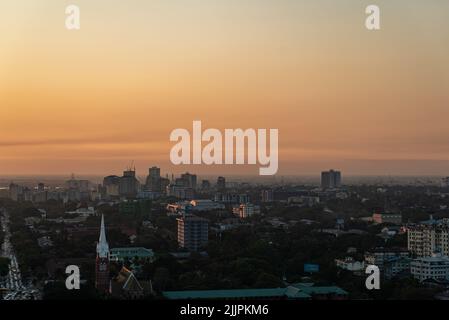 The beautiful views over Yangon city in Myanmar at dusk Stock Photo - Alamy