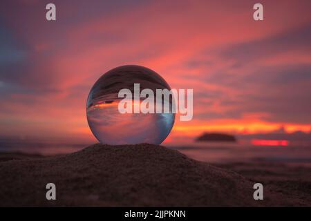 sunset sunrise view inside crystal ball. The natural view of the sea ...