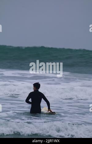 A surfer rides an ocean wave on her surfboard Stock Photo - Alamy