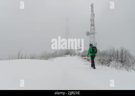 A Base Station with trees in the background and blue cloudy sky Stock ...