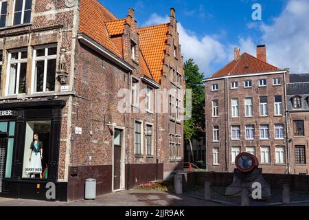 A scenic view of typical colorful Flemish houses of Ghent, Belgium ...