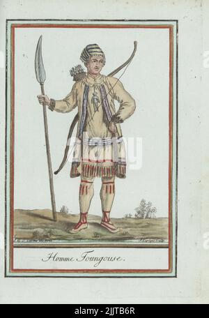 Tungusic hunter with bow and arrows, Siberia. Old 19th century ...