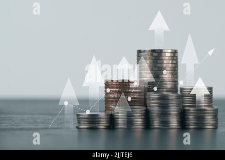 Business finance investments economy stack coin inflation and arrow red ...