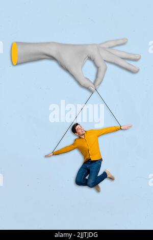 Vertical creative collage image of marionette businessman running ...