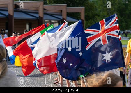 Flags of different countries on flagpoles Stock Photo - Alamy