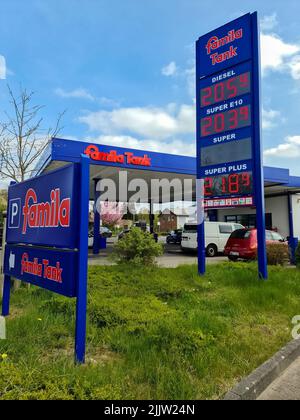 A vertical shot of a petrol station of the Famila chain in northern ...