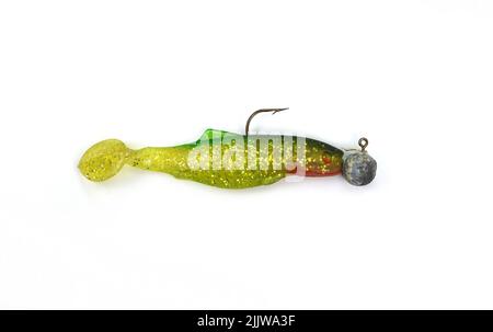 Silicon Fishing Twister with Hook and Sinker Isolated on White ...