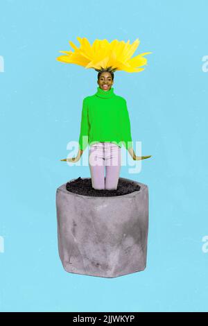 Vertical collage picture of excited cheerful guy arms hold breaking ...