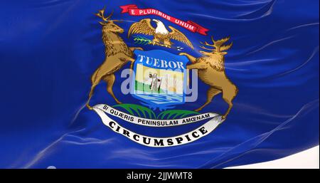 Michigan State Flag waving in the wind Stock Photo - Alamy
