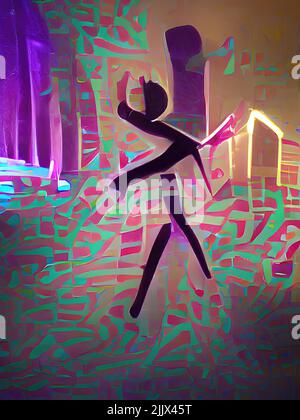 dancing stick figures in front of grey background Stock Photo - Alamy