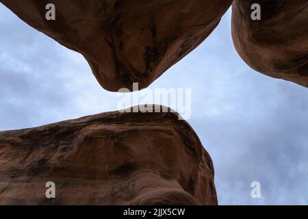A beautiful shot of the rock formation on a hill on a blue sky Stock ...