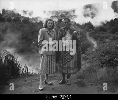 At Rotorua - Famous Maori guide, Rangi, in foreground, leads one of the ...