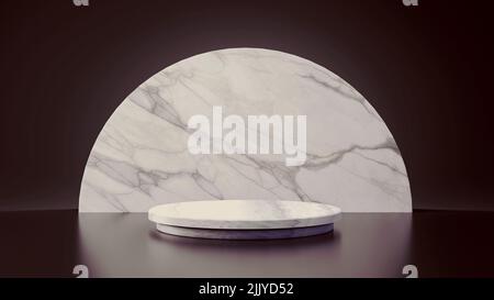 White marble product half moon circle stand on black background ...