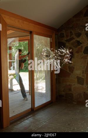 Rock being thrown through sliding glass door, Home Invasion, Smashed ...