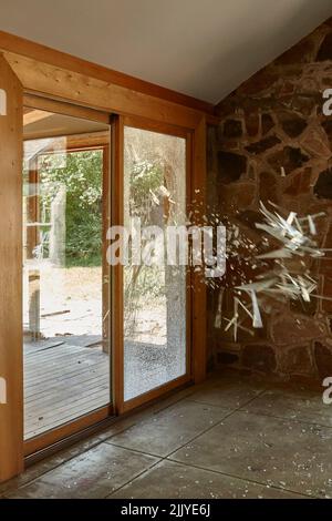 Rock being thrown through sliding glass door, Home Invasion, Smashed ...