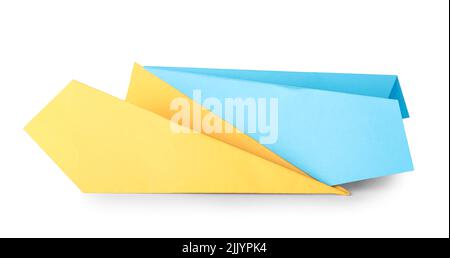 Paper planes in colors of Ukrainian flag on white background Stock ...