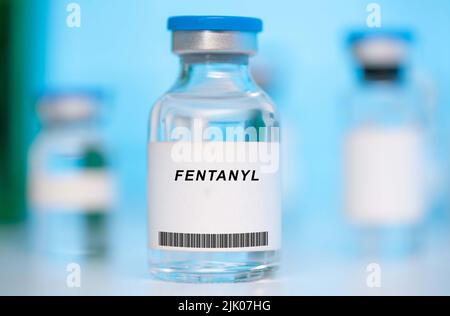 Fentanyl medical bottle. Fentanil is opioid used as pain medication and ...