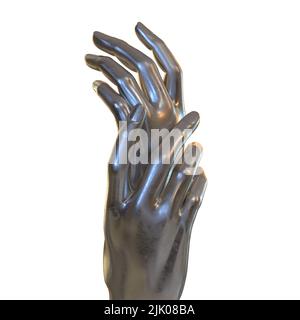 metallic futuristic hands rubbing each other - 3D illustration of 2 ...