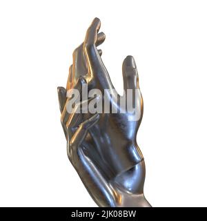 metallic futuristic hands rubbing each other - 3D illustration of 2 ...