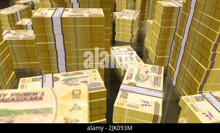 Malagasy Ariary money pack 3d illustration. MGA banknote bundle stacks ...
