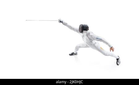 Fencer holding rapier while training isolated on black Stock Photo - Alamy