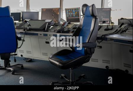 The workplace of the flight dispatcher in the airport. Flight control ...