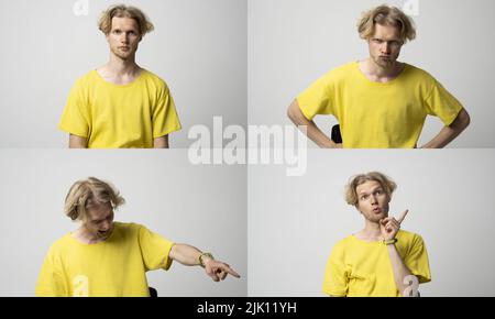 Set of different emotions. Collage with four different emotions in one ...