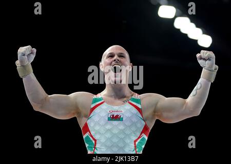 Wales' Brinn Bevan reacts after his Pommel Horse rotation of the Men's ...