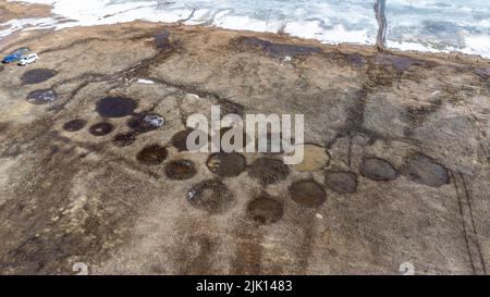 Aerial of lake Tengiz, Korgalzhyn Nature Reserve, UNESCO heritage site ...
