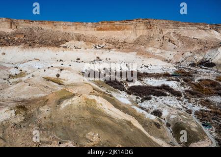 Aerial of Beket-Ata Underground Mosque, Mangystau, Kazakhstan, Central ...