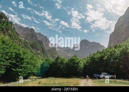 A view of the accursed mountains in the Grebaje Valley. Prokletije ...