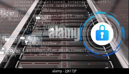 Image of padlock icons over server room Stock Photo - Alamy