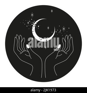 Hands stars and moon line art illustration Stock Photo - Alamy