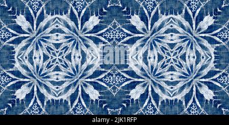 Indigo blue snow flake border background. Frosty batik painterly effect ...