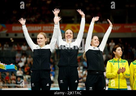 Emily Shearman, Bryony Botha and Michaela Drummond of New Zealand ...