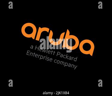 Aruba Networks, rotated logo, black background Stock Photo - Alamy